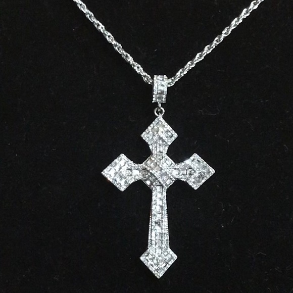 Jewelry | Blinged Out Crystal Cz Cross Pendant Necklace | Poshmark